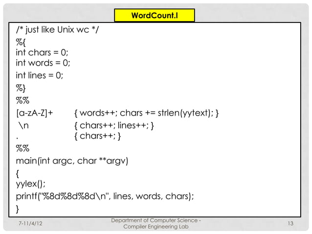 6 compiler lab - Flex | PPTX | Programming Languages | Computing