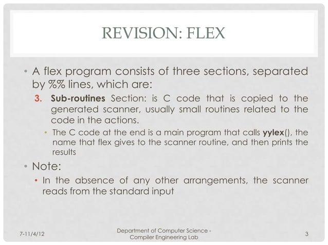 6 compiler lab - Flex | PPTX | Programming Languages | Computing