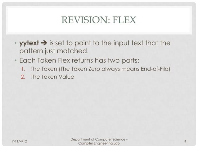 6 compiler lab - Flex | PPTX | Programming Languages | Computing
