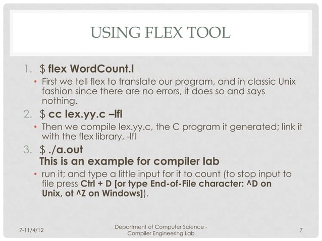 6 compiler lab - Flex | PPTX | Programming Languages | Computing