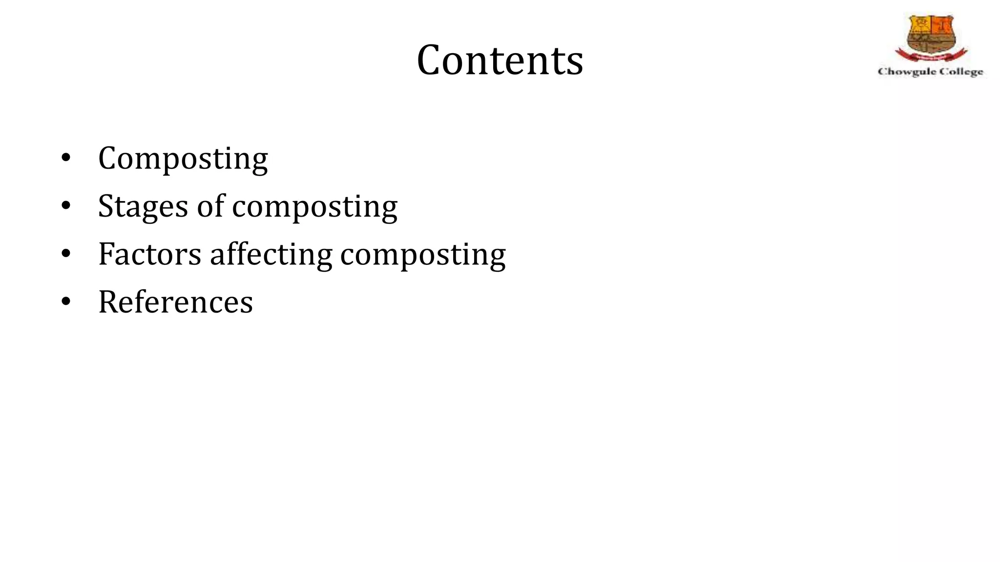 Composting: stages & factors affecting | PPTX