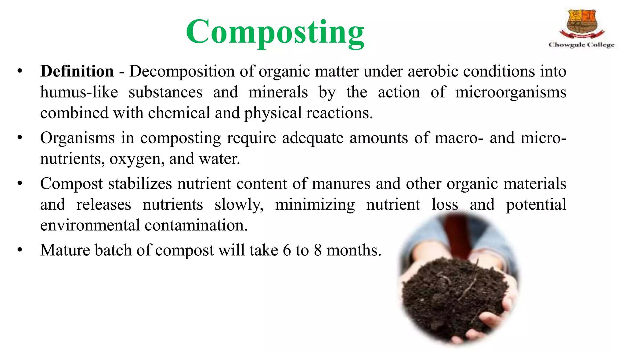 Composting: stages & factors affecting | PPTX
