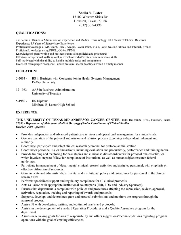 Sheila Lister Resume 1-17-17 | PDF | Human Resources | Business