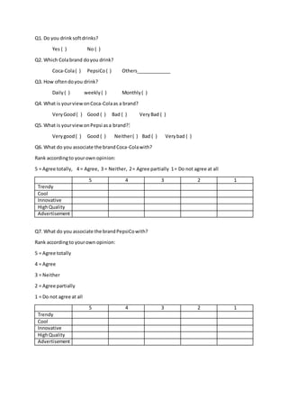COke n pepsi survey | DOCX