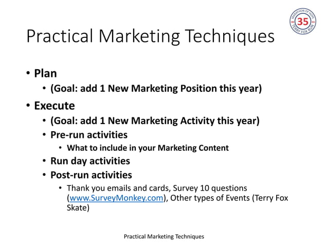 2015 Terry Fox Organizers Day Marketing Techniques Presentation | PPT