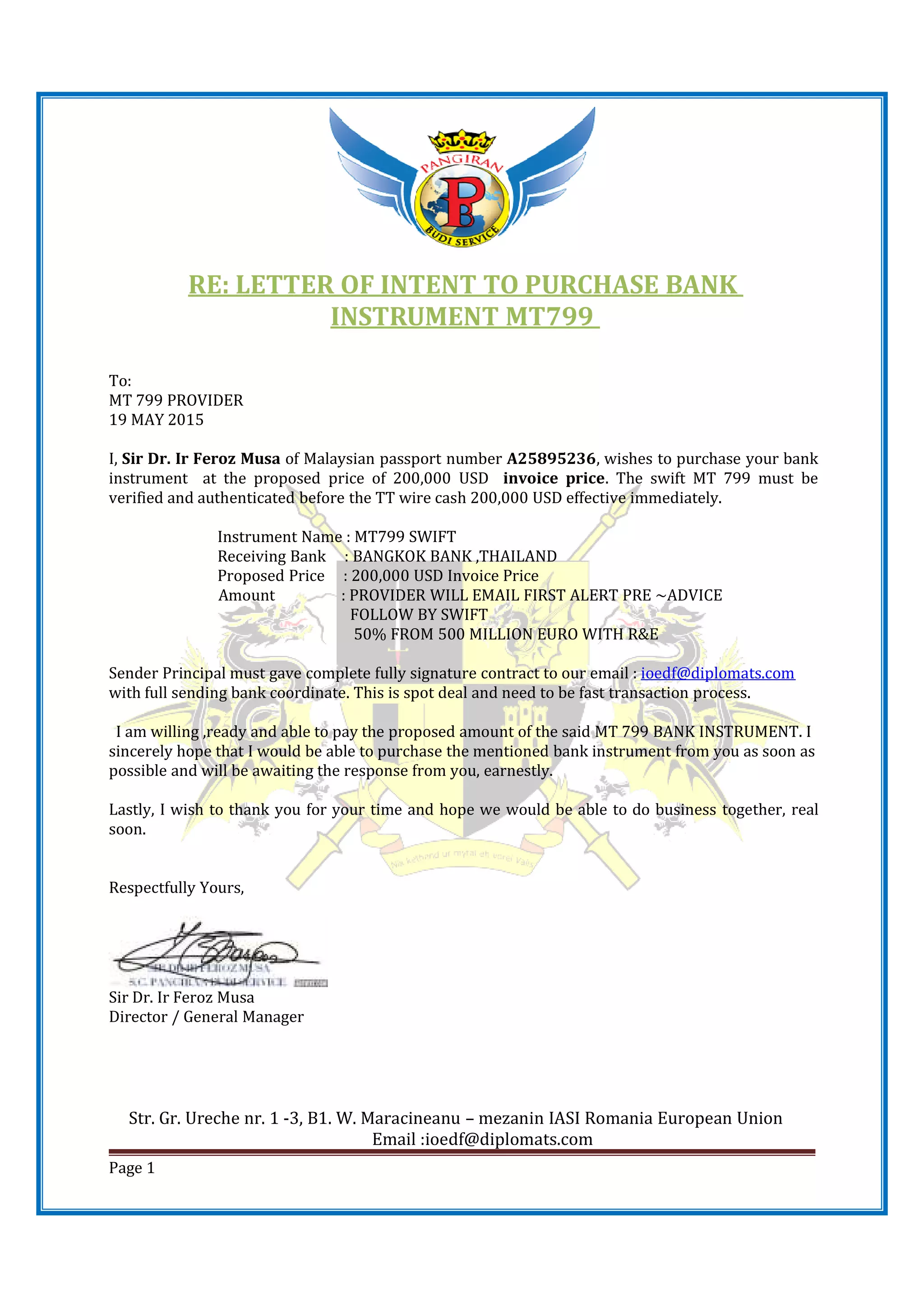 200K LETTER OF CONFIRM MT799 PAYMENT 2 | PDF