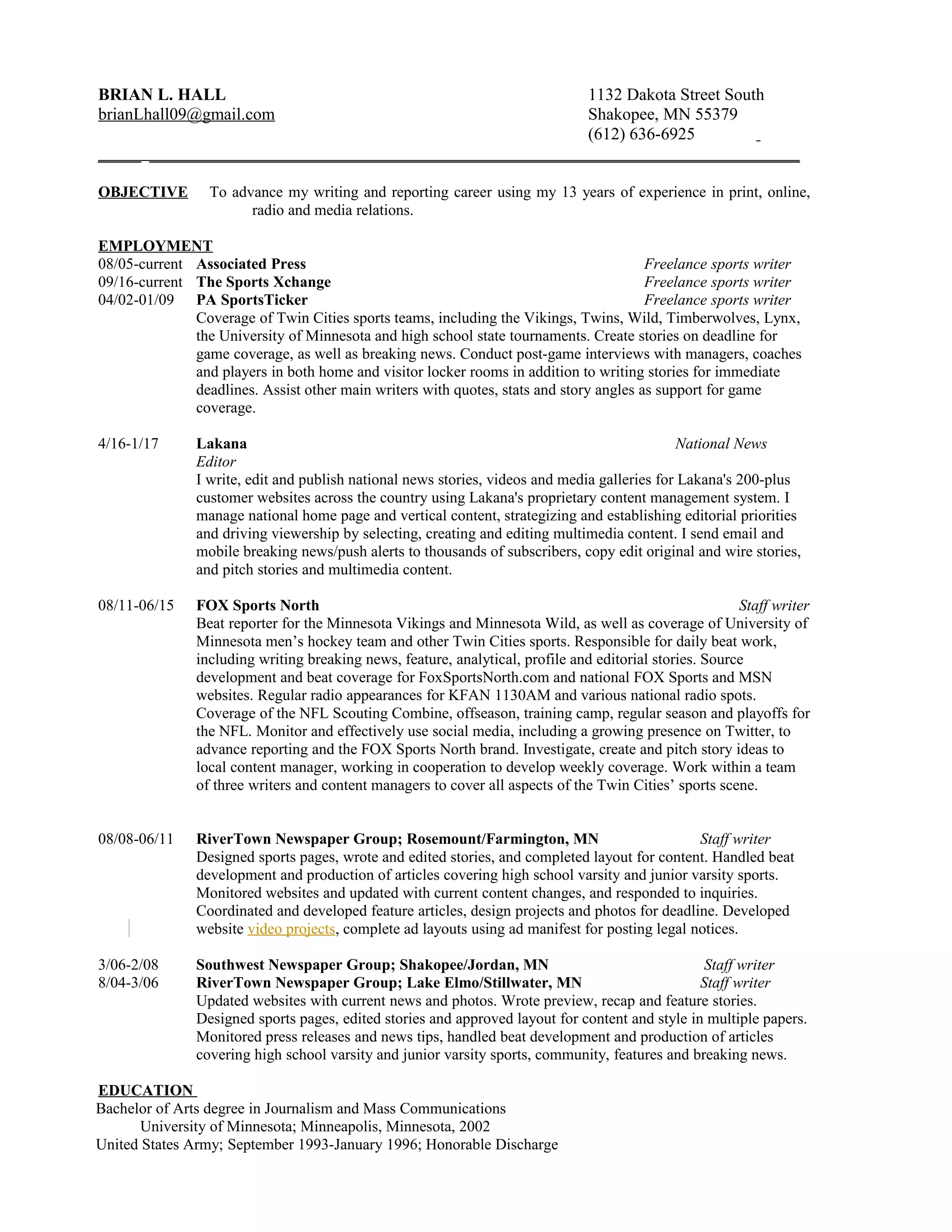 Brian Hall resume | DOC