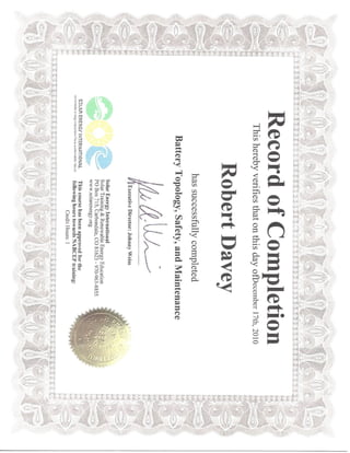 SEI Certificates Battery Training RDavey | PDF