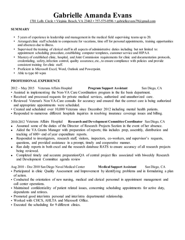 Gabrielle Amanda Evans Resume | DOCX | Healthcare Industry | Industries