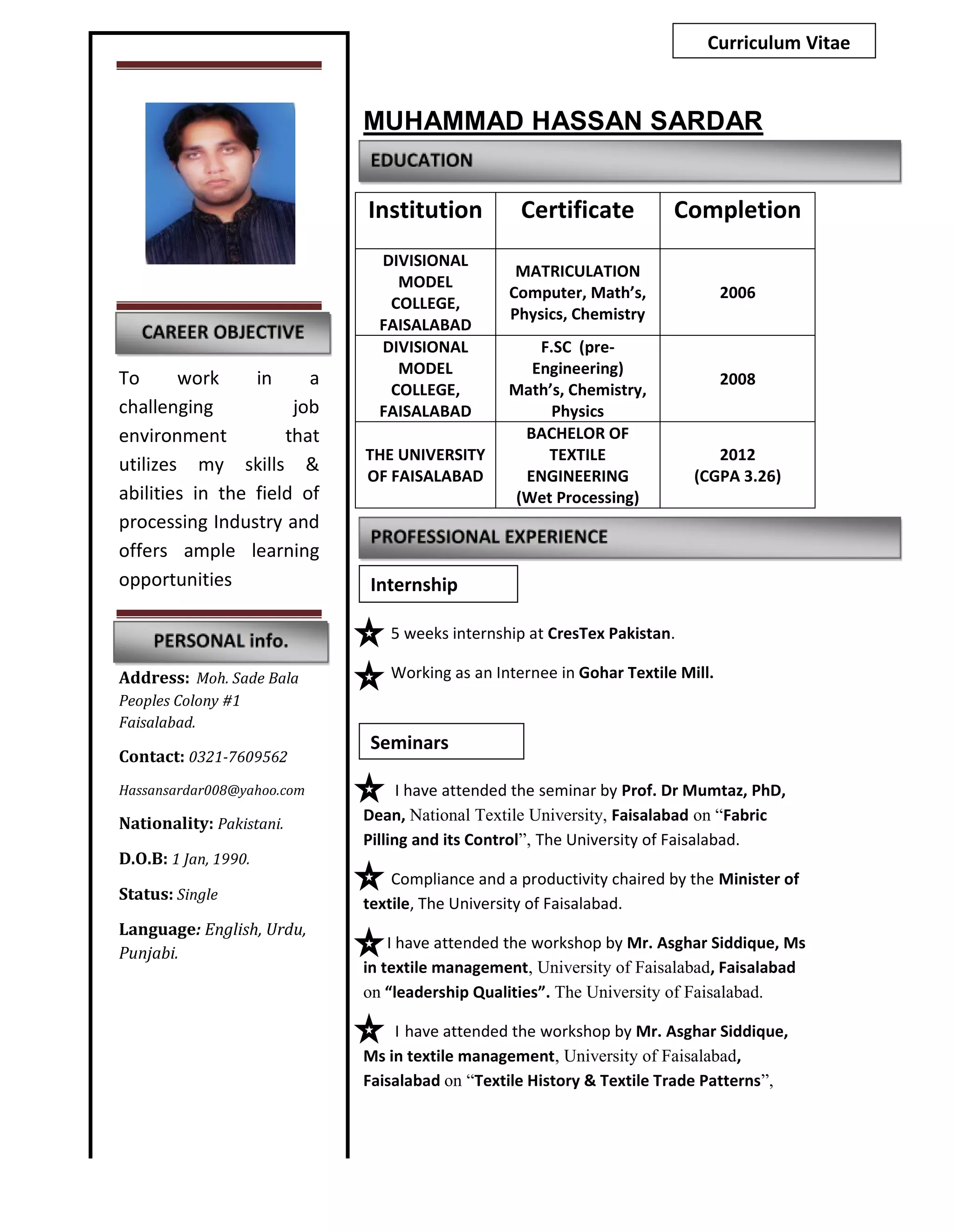 Muhammad Hassan Sardar CV_2 | PDF