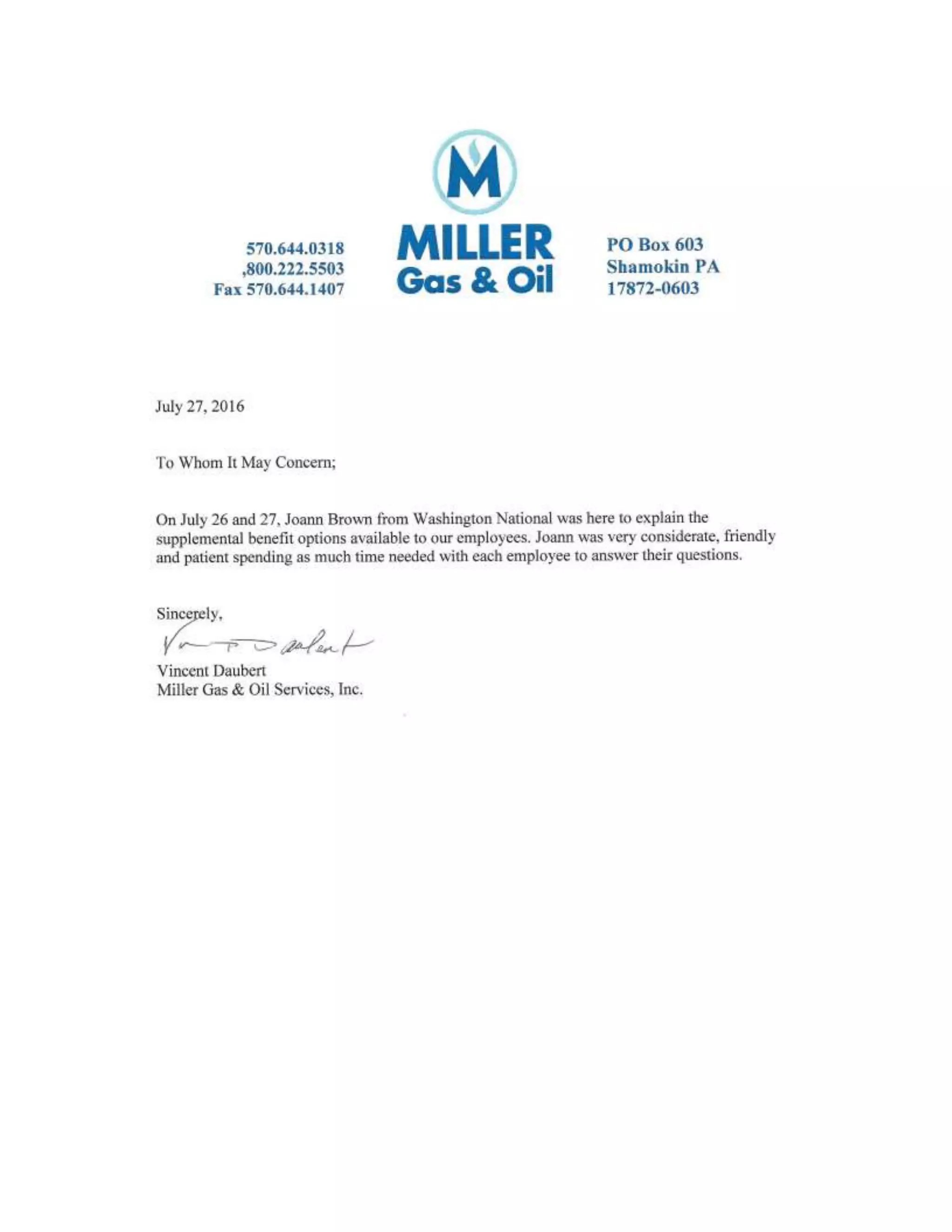 Millers Oil Recommendation Letter | DOCX