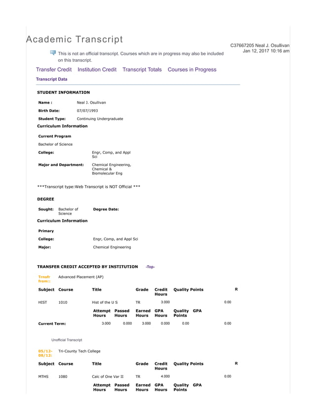 Academic Transcript | PDF