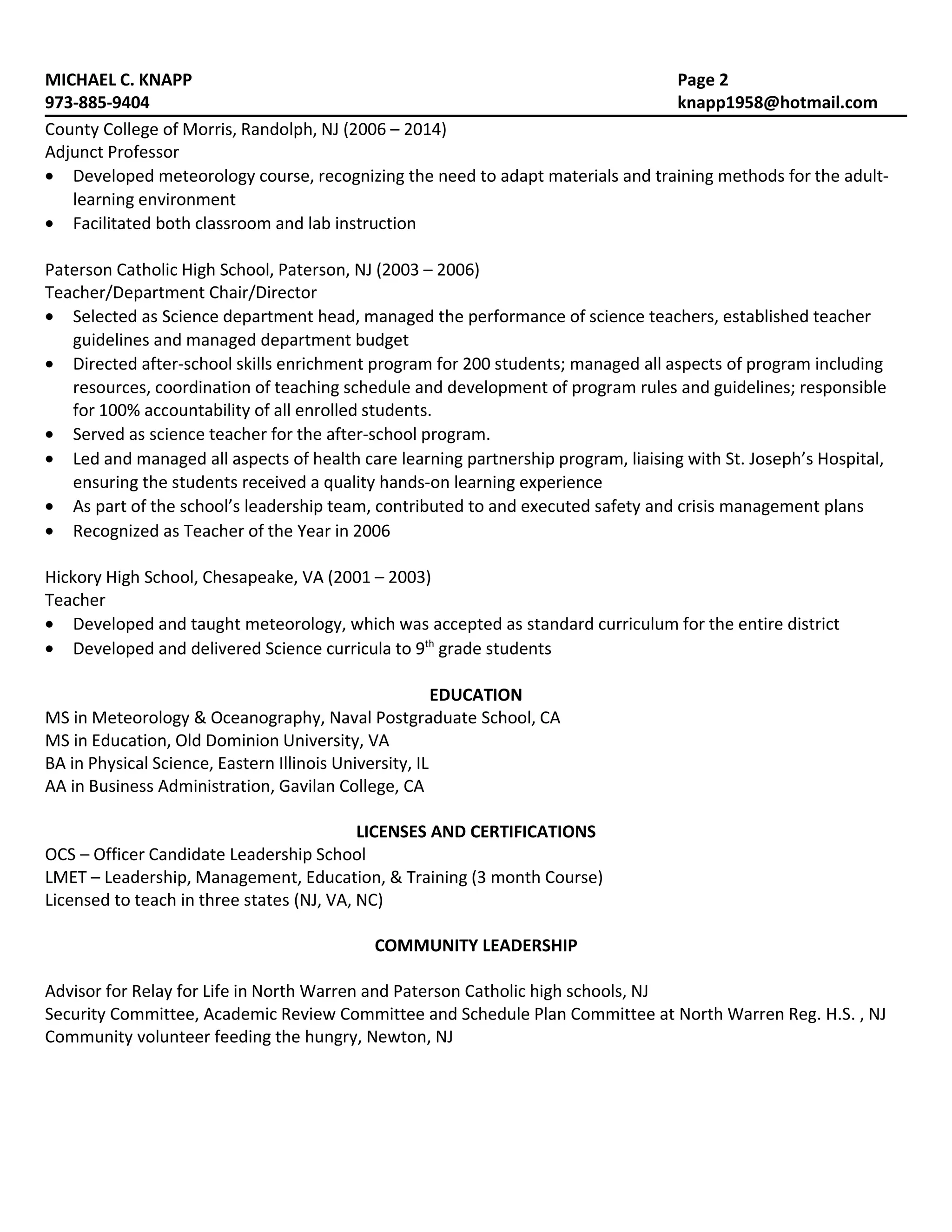 Michael Knapp Resume Leadership | DOC