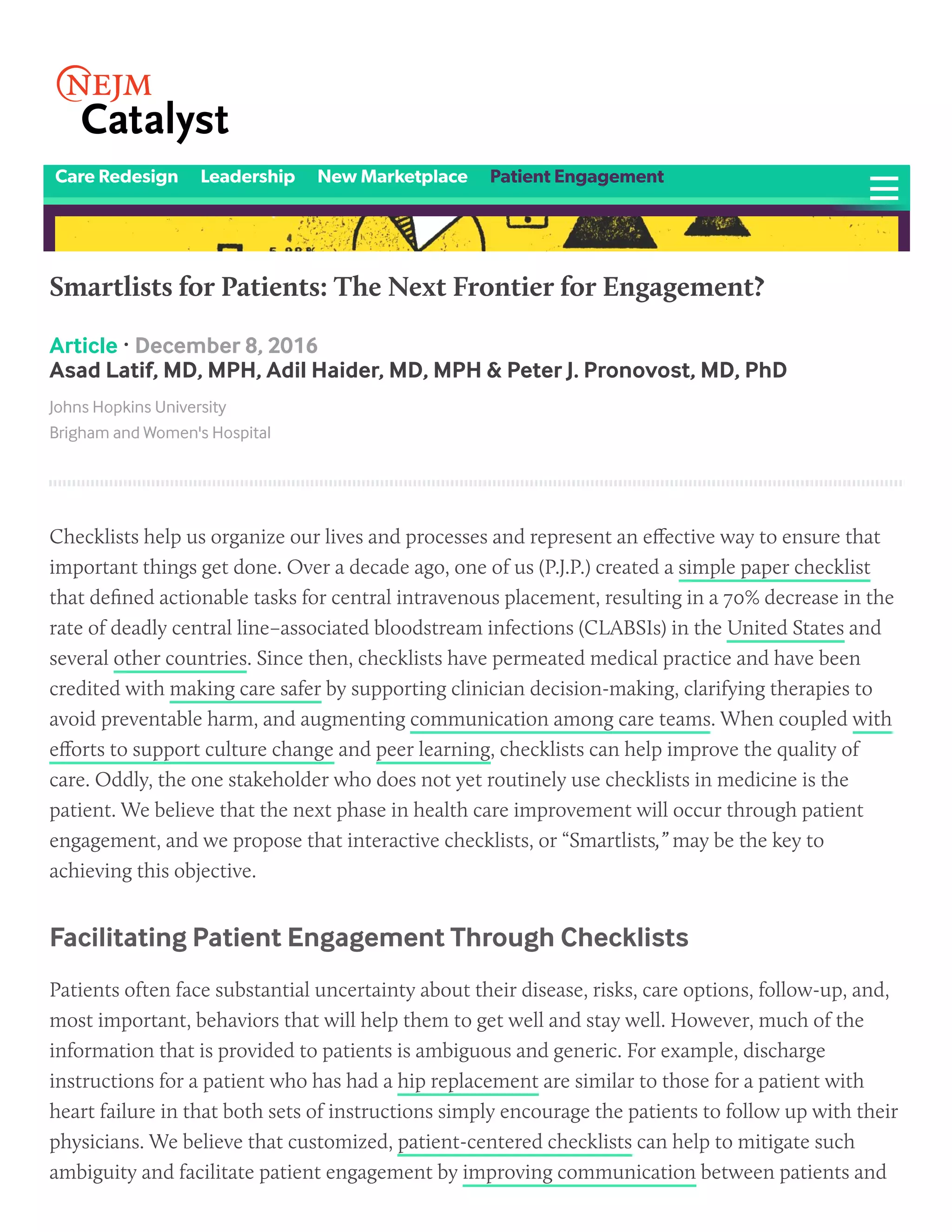 Patient-Centered Checklists_ The Next Frontier for Engagement_ | PDF
