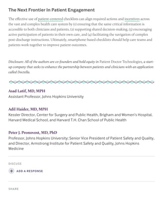 Patient-Centered Checklists_ The Next Frontier for Engagement_ | PDF