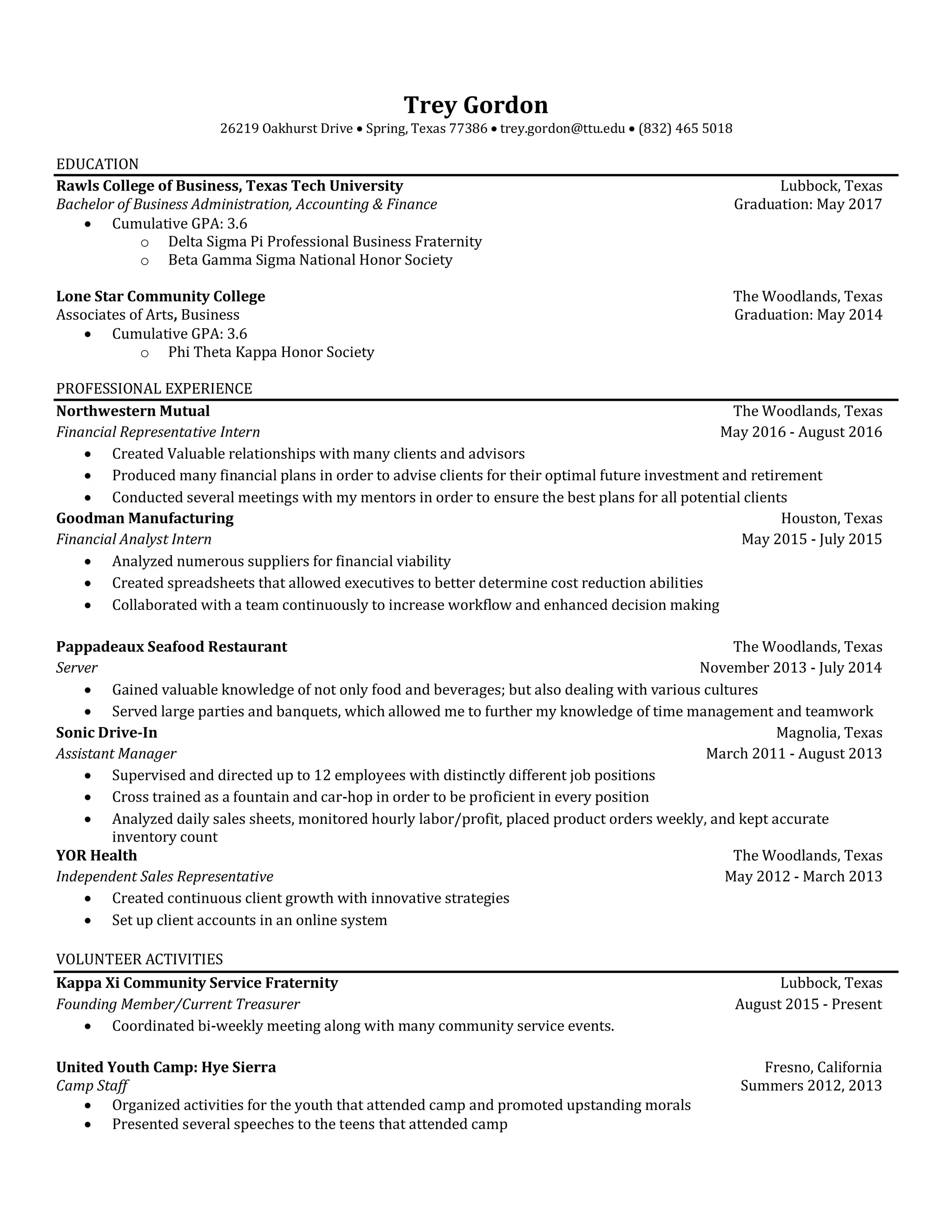 Trey Gordon_Resume 2016 | PDF