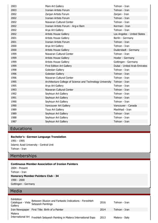 Fereshteh Setayesh-English CV | PDF | Painting | Arts and Crafts