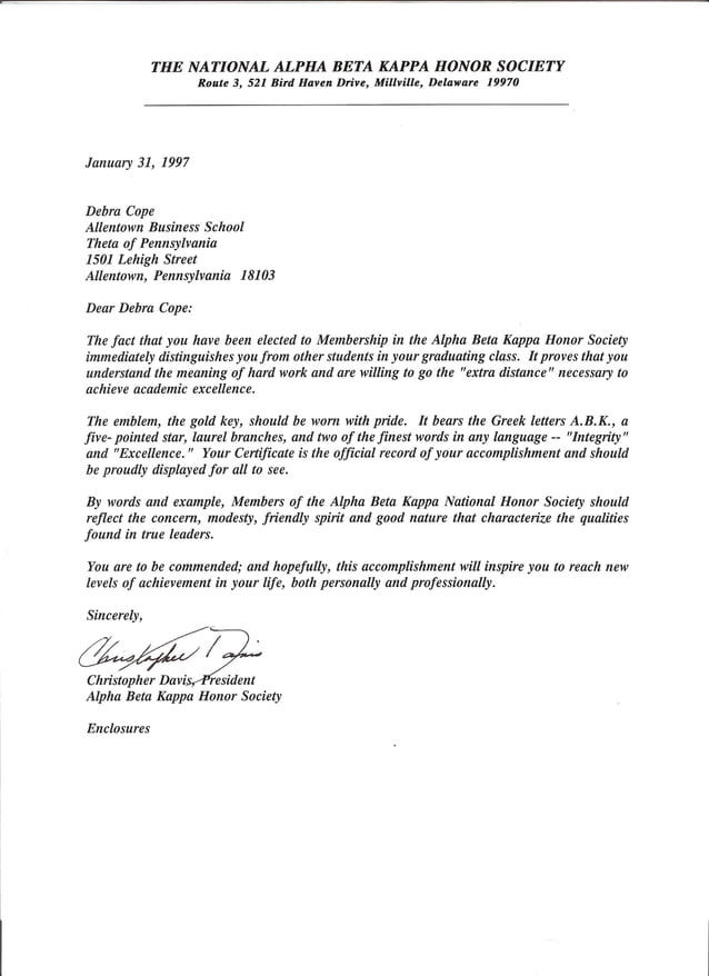 National Honor Society Letter