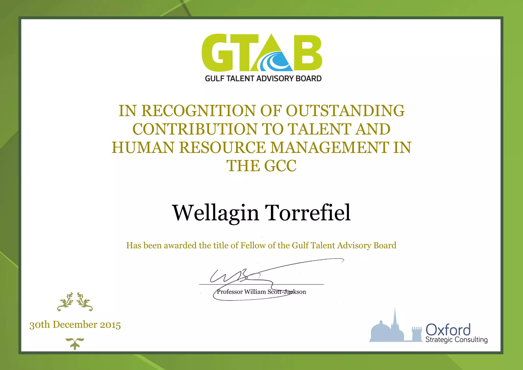 GTAB Certificate Wellagin Torrefiel | PDF
