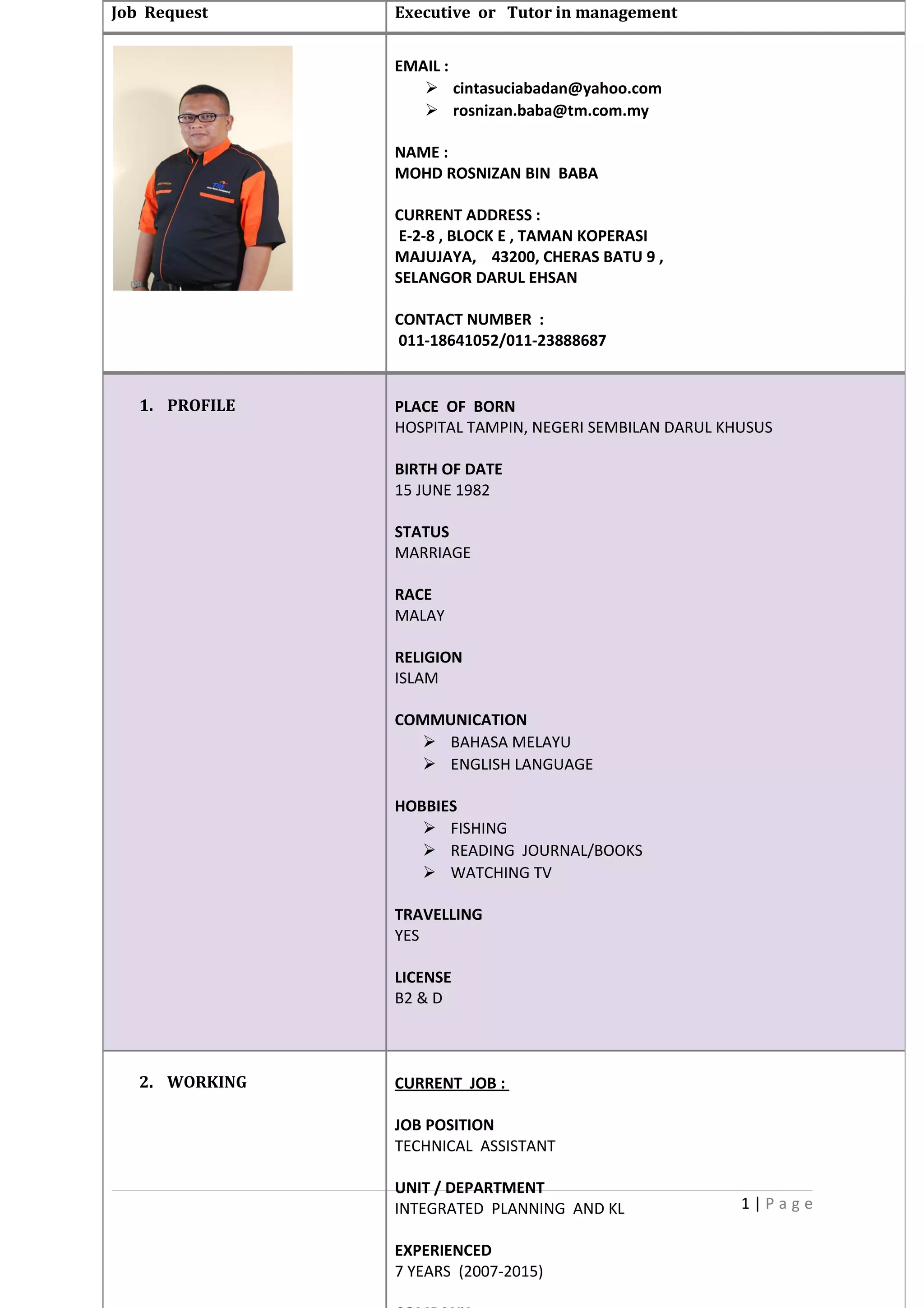 MOHD ROSNIZAN RESUMER | PDF