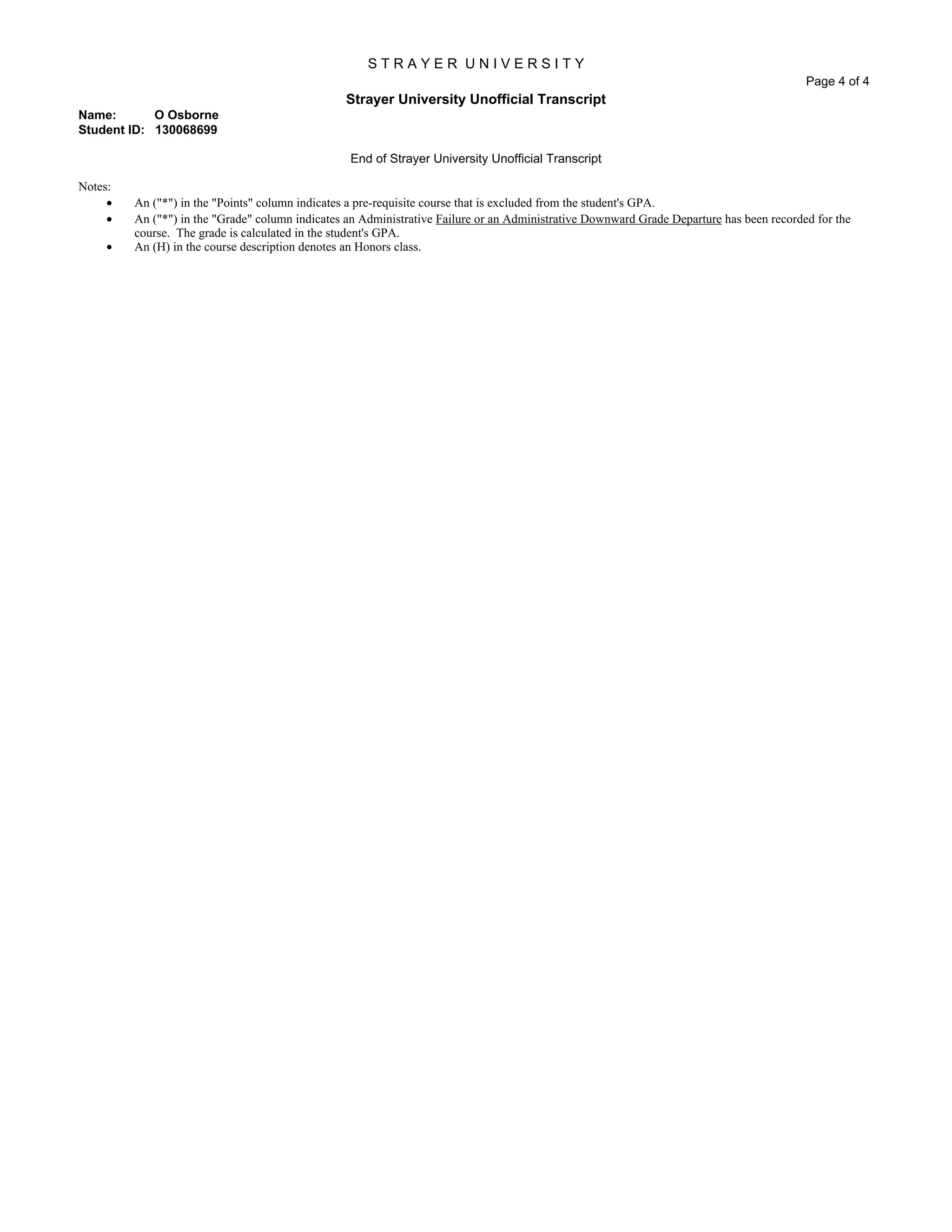 Strayer University Transcript | PDF