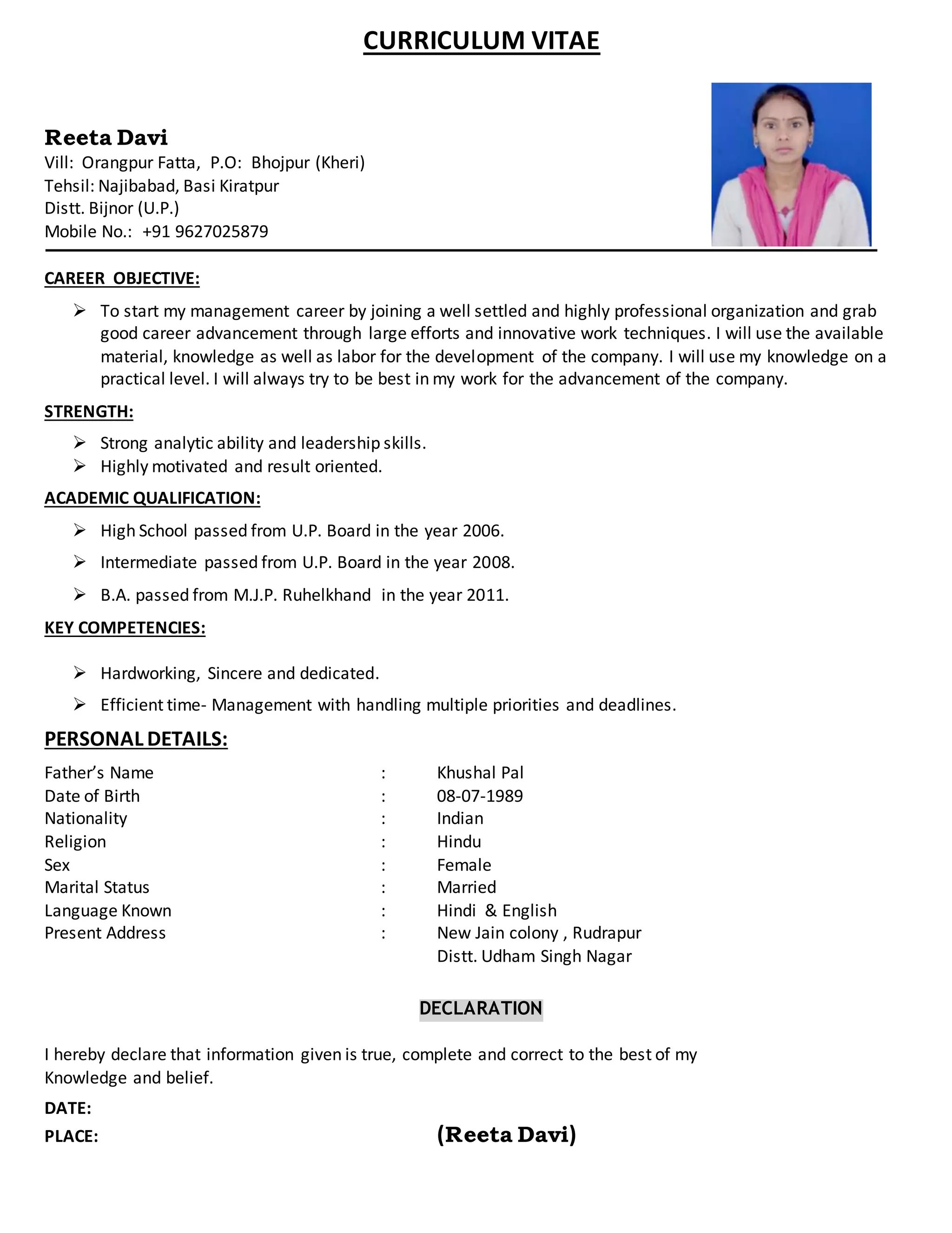CURRICULUM VITAE- REETA | DOCX
