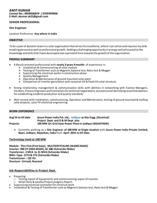 Amit Kumar_CV_100_MW | DOCX | Power and Energy Industry | Industries