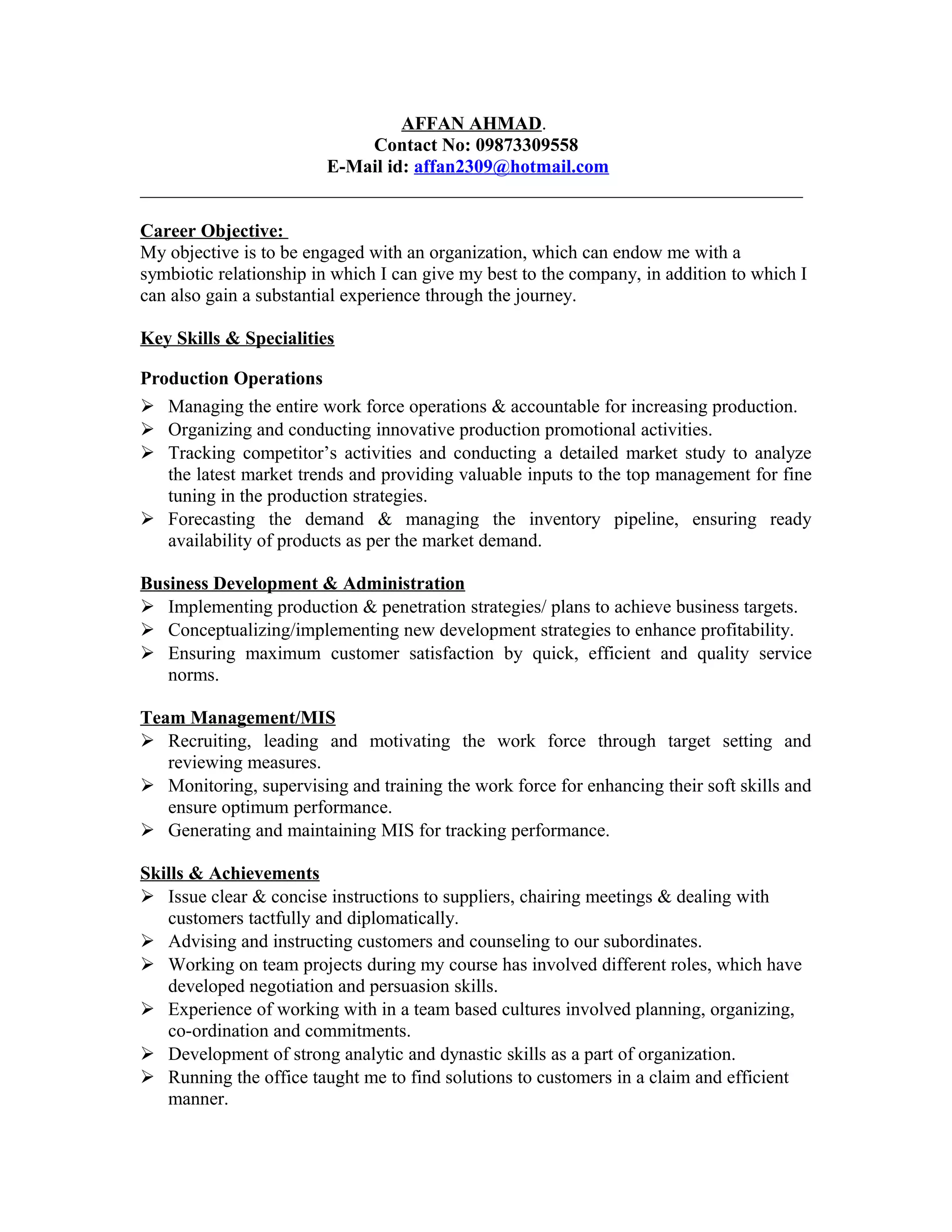 AFFAN AHMAD RESUME | DOC