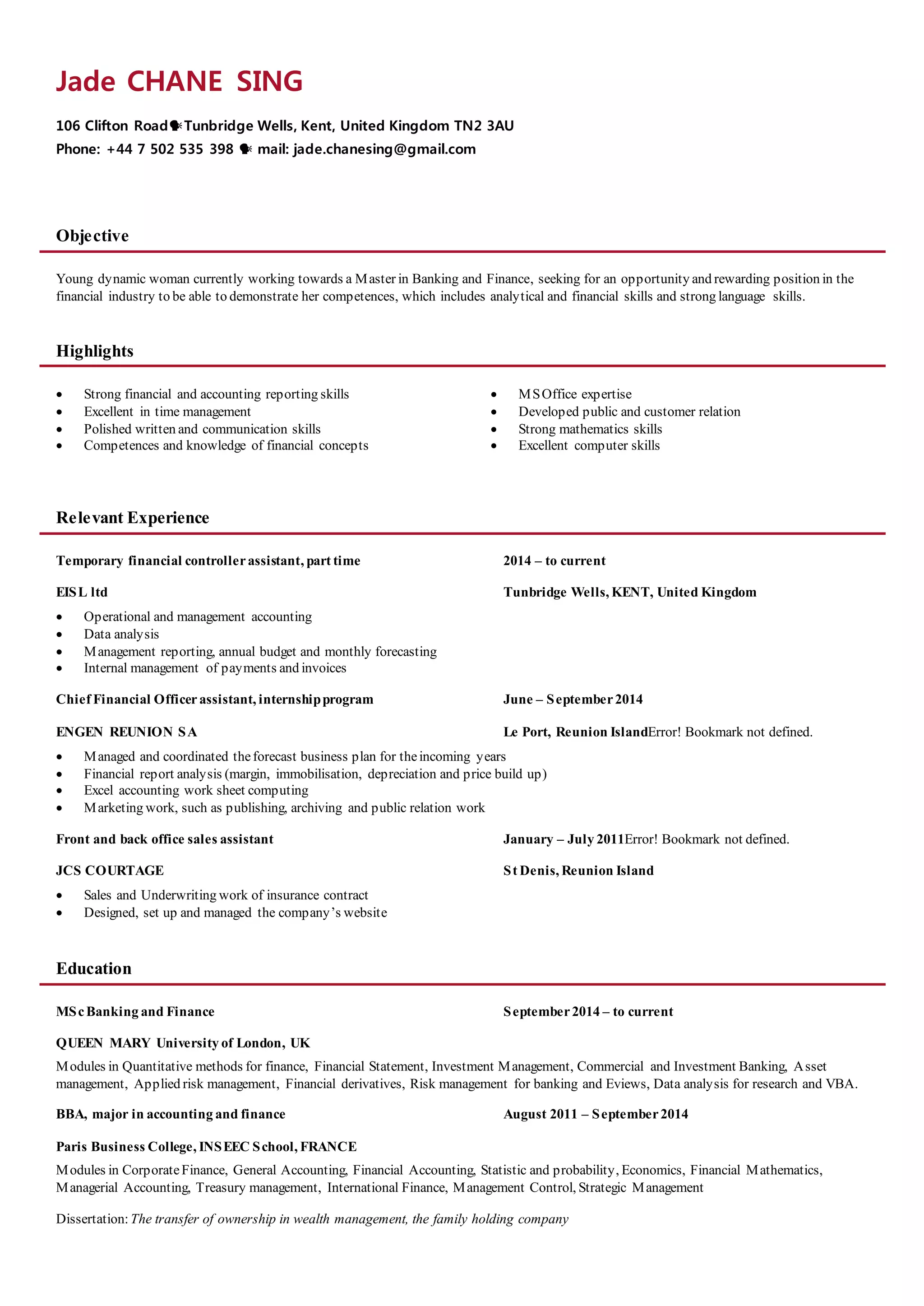 Jade CHANE SING CV | DOCX