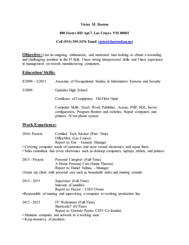 Victor M Barron Resume Updated | PDF