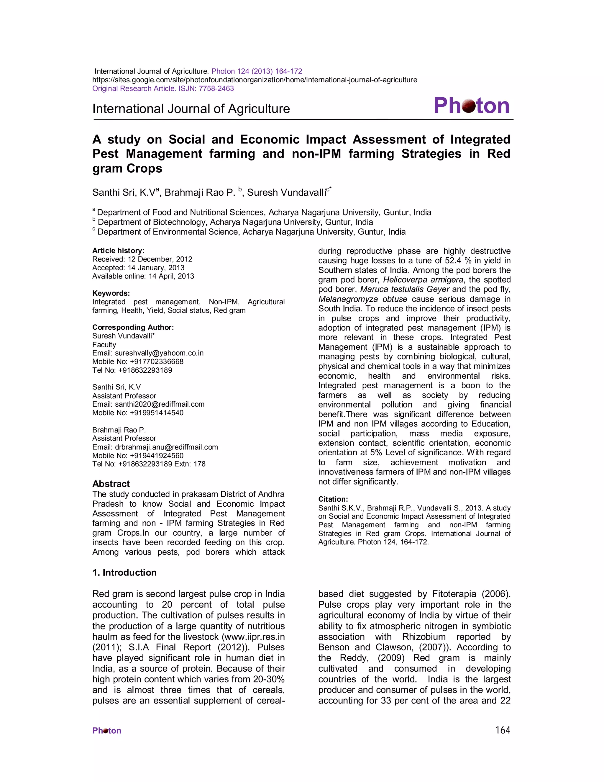 A study on Social and Economic Impact Assessment of Integrated Pest ...