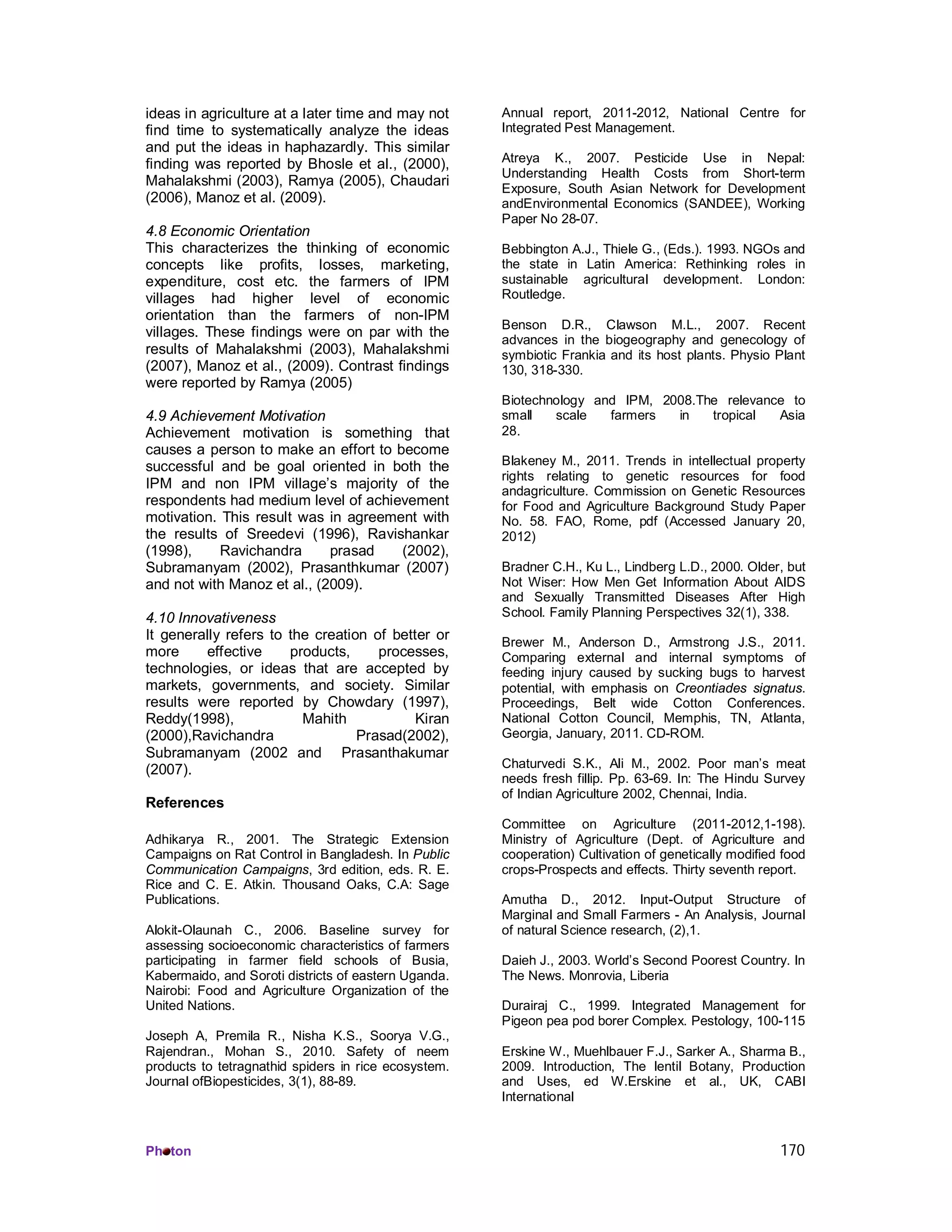 A study on Social and Economic Impact Assessment of Integrated Pest ...