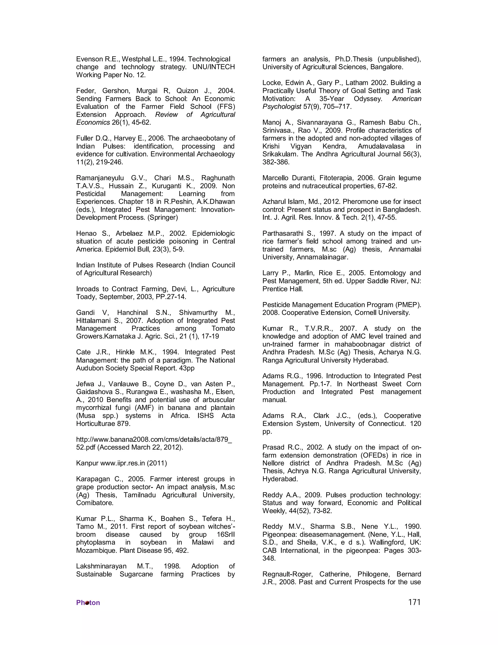 A study on Social and Economic Impact Assessment of Integrated Pest Management farming and non ...