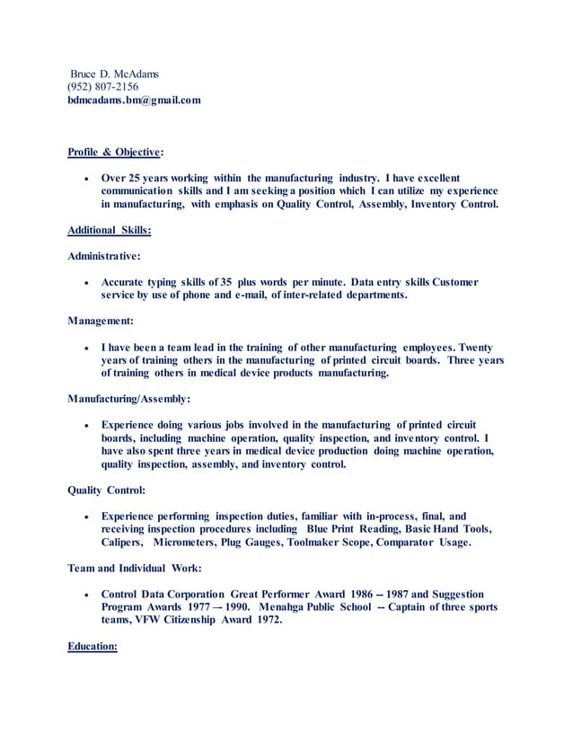Bruce D.McAdams Resume 05-01-2015 | PDF