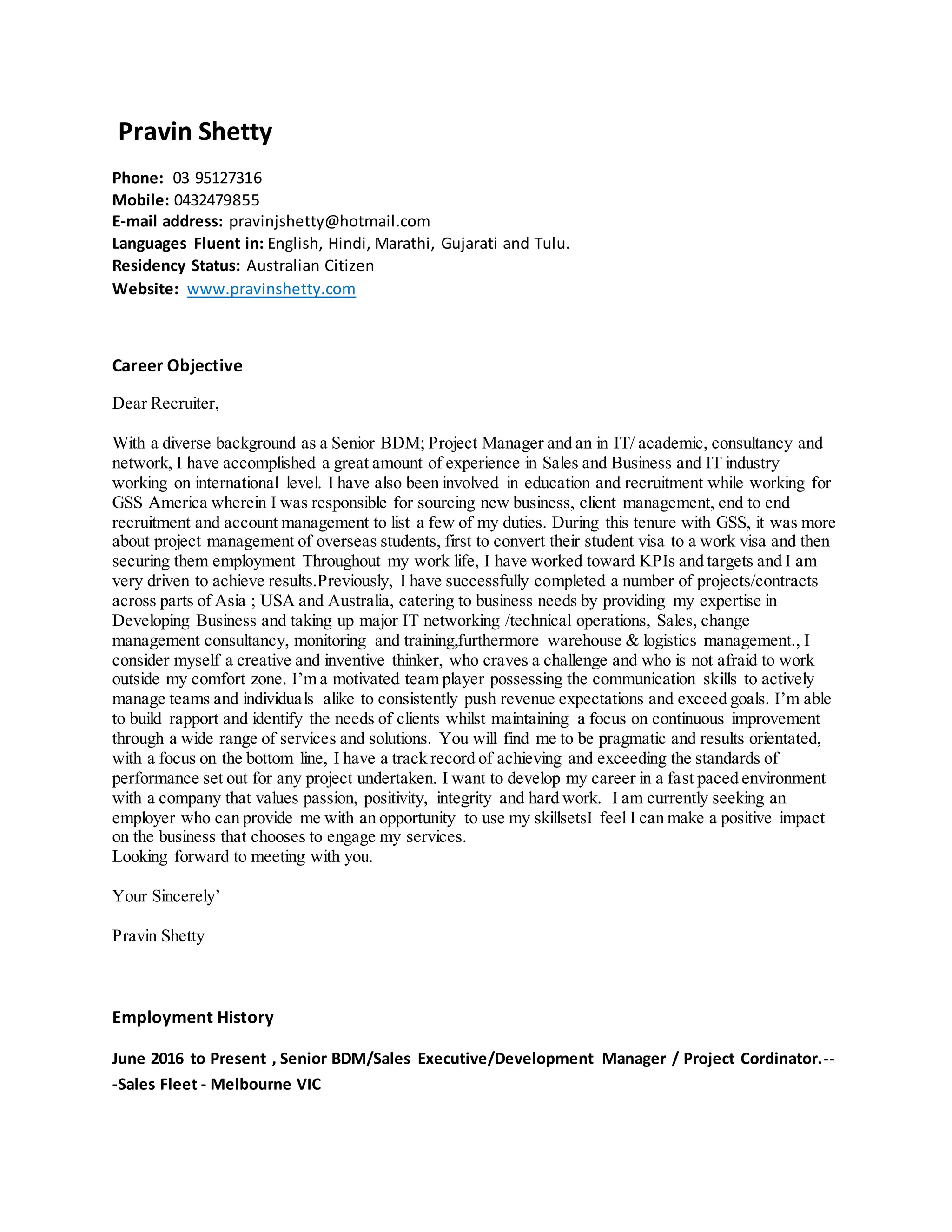 Pravin Shetty-CV | PDF