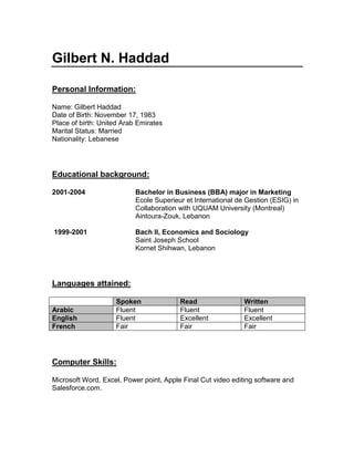 Resume Gilbert Haddad 2015 | PDF | Sales | Business