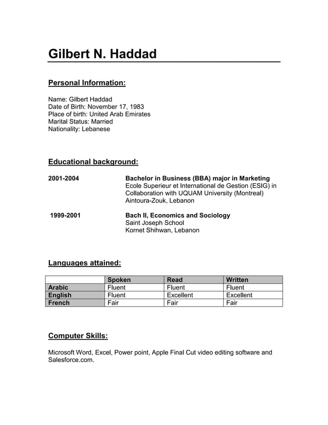 Resume Gilbert Haddad 2015 | PDF | Sales | Business