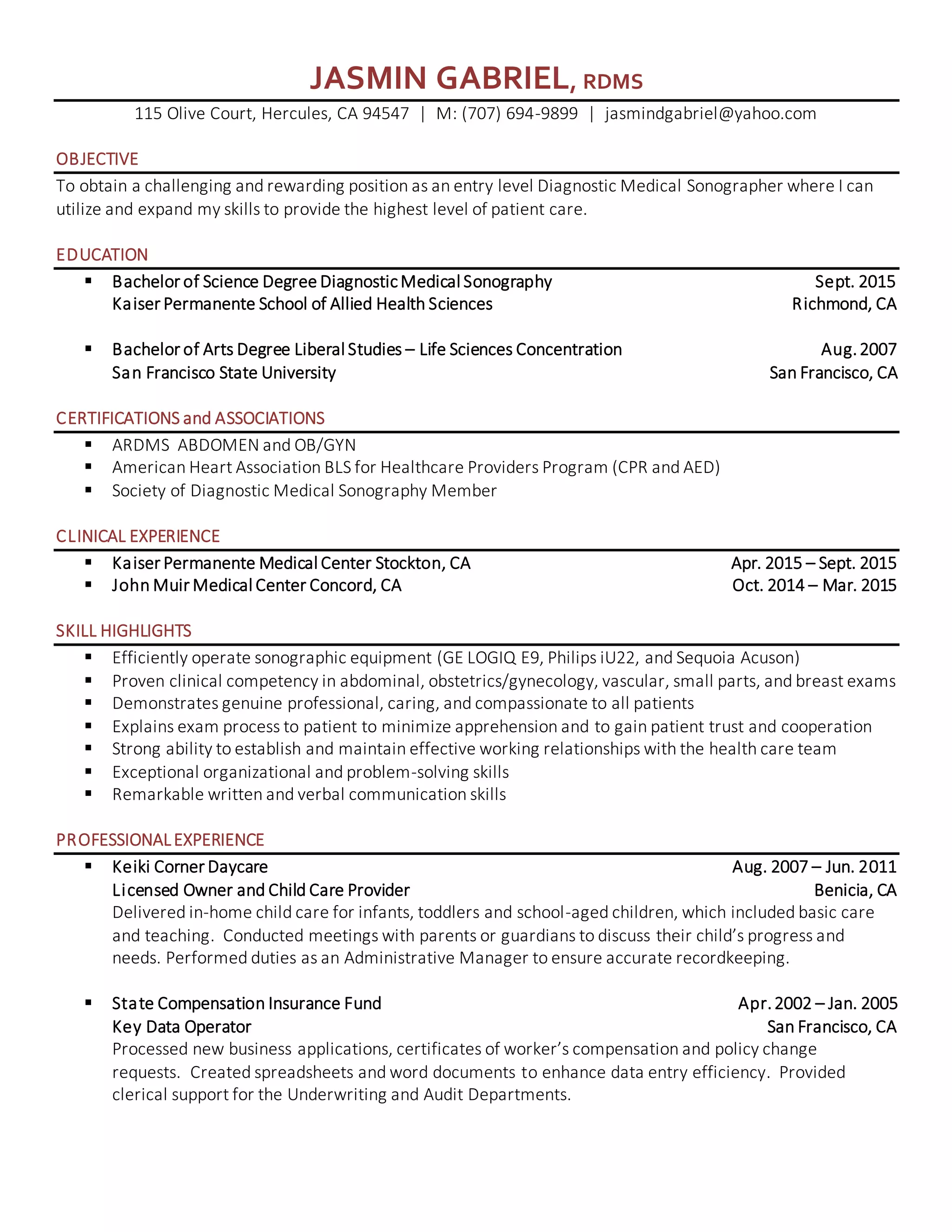 SONOGRAPHER RESUME - JASMIN GABRIEL | DOCX