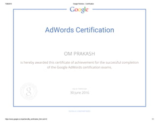 Google Partners - AdWords Certification | PPT