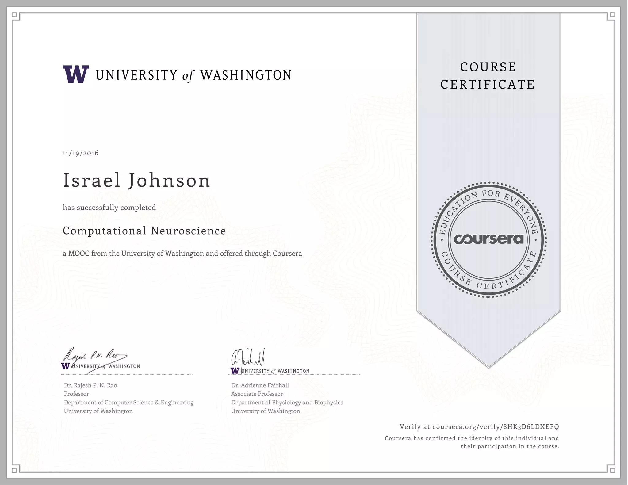 Certificate - Computational Neuroscience | PDF