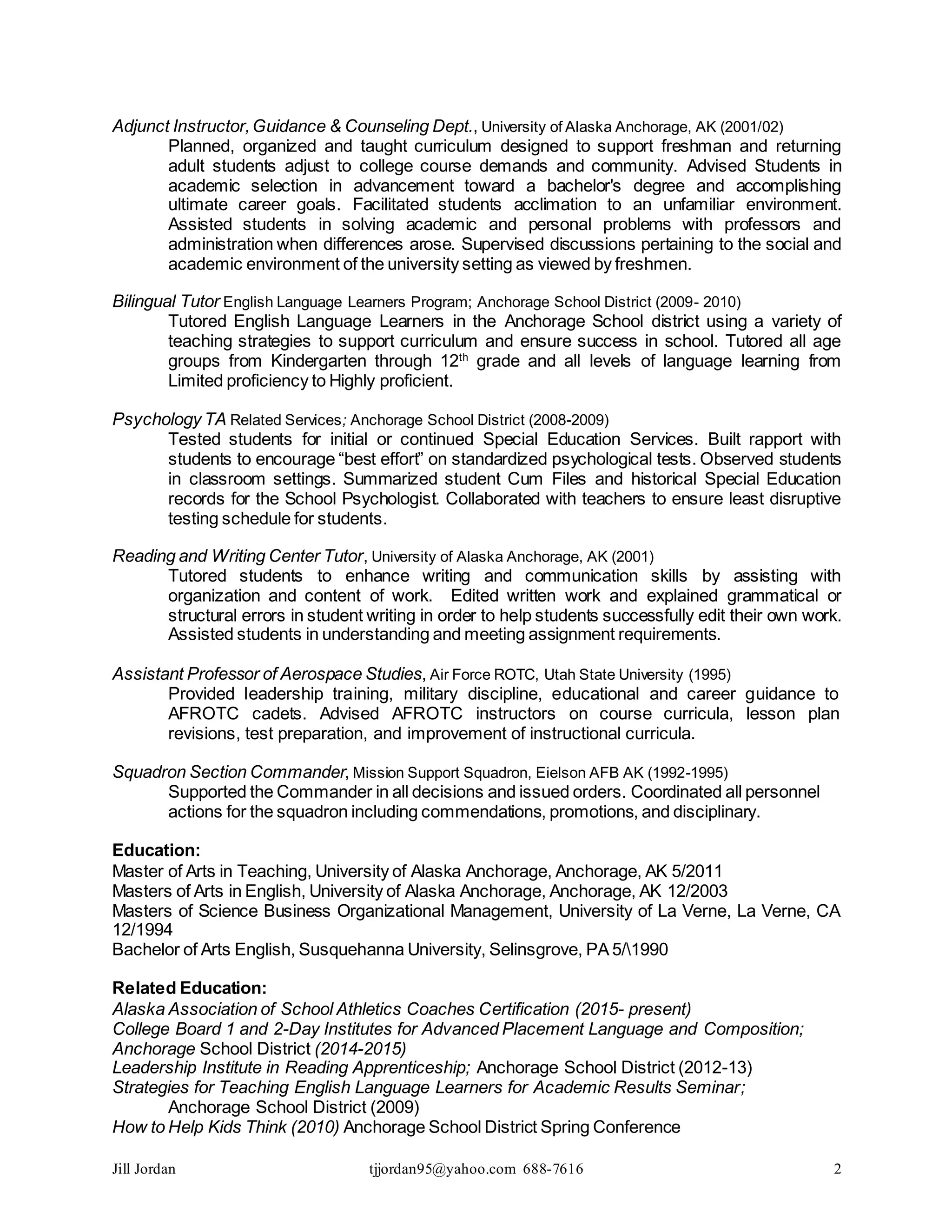 Jill A Jordan teaching resume 16 | DOCX