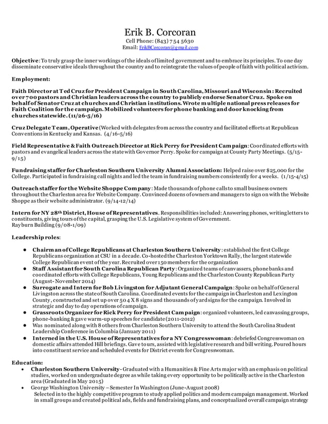 Erik Benjamin Corcoran Resume | DOCX | Christianity | Religion & Spirituality
