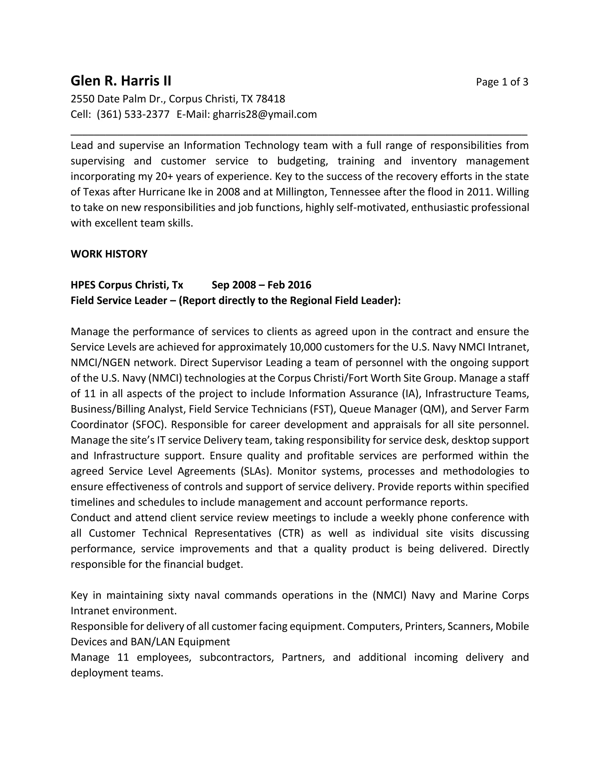Glen Harris Resume 3-8-2016 | PDF