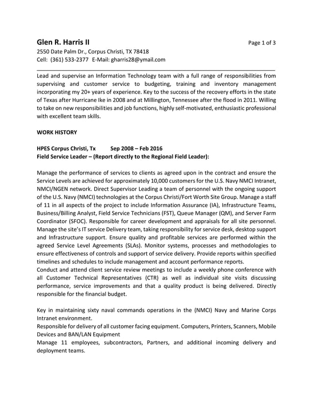Glen Harris Resume 3-8-2016 | PDF