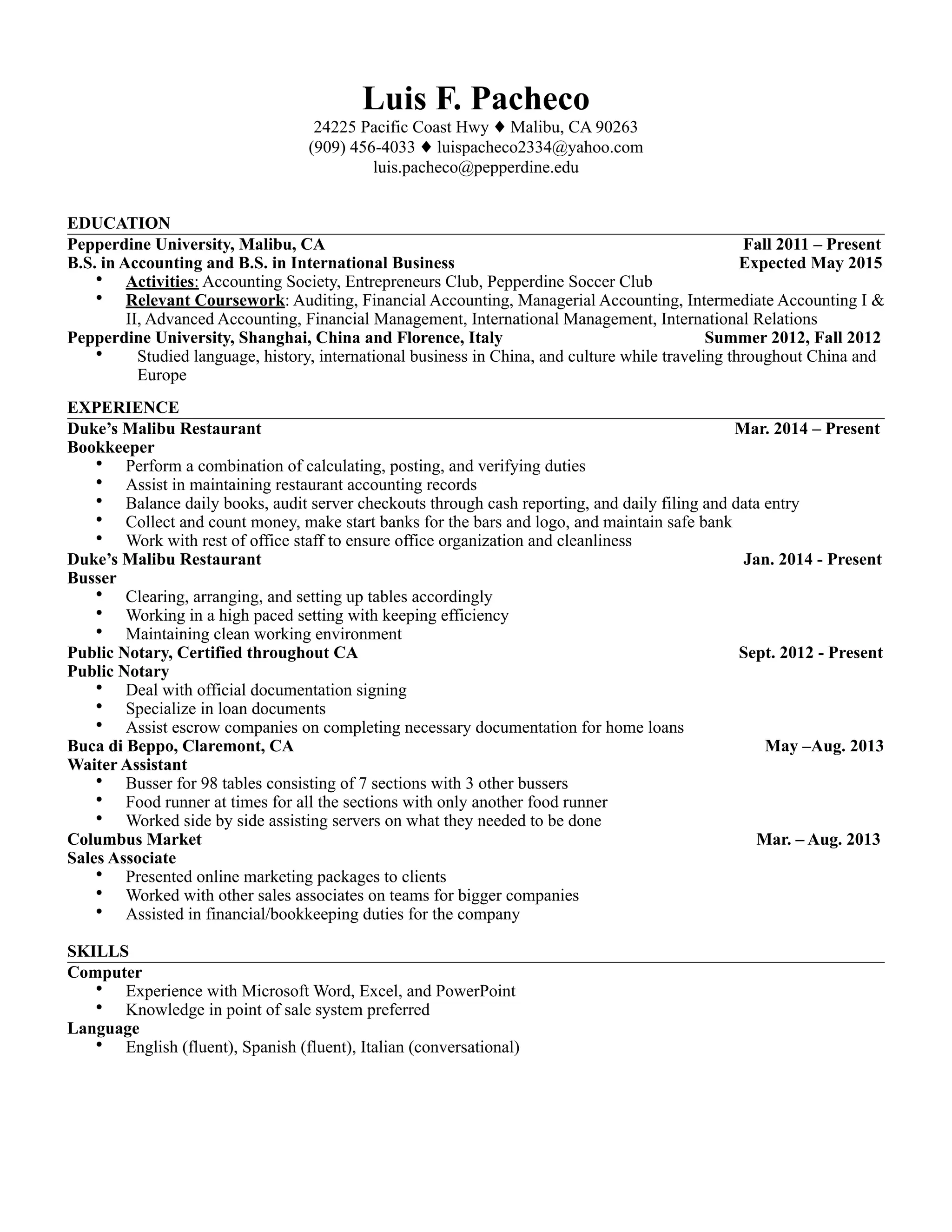 Resume Luis Pacheco | PDF
