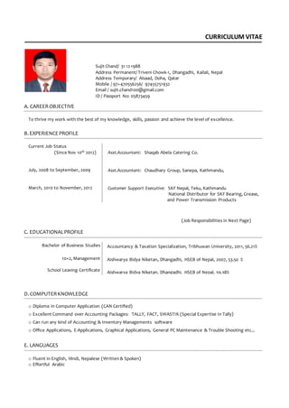 sujit resume | DOCX | Resume Writing and Advice | Job Search