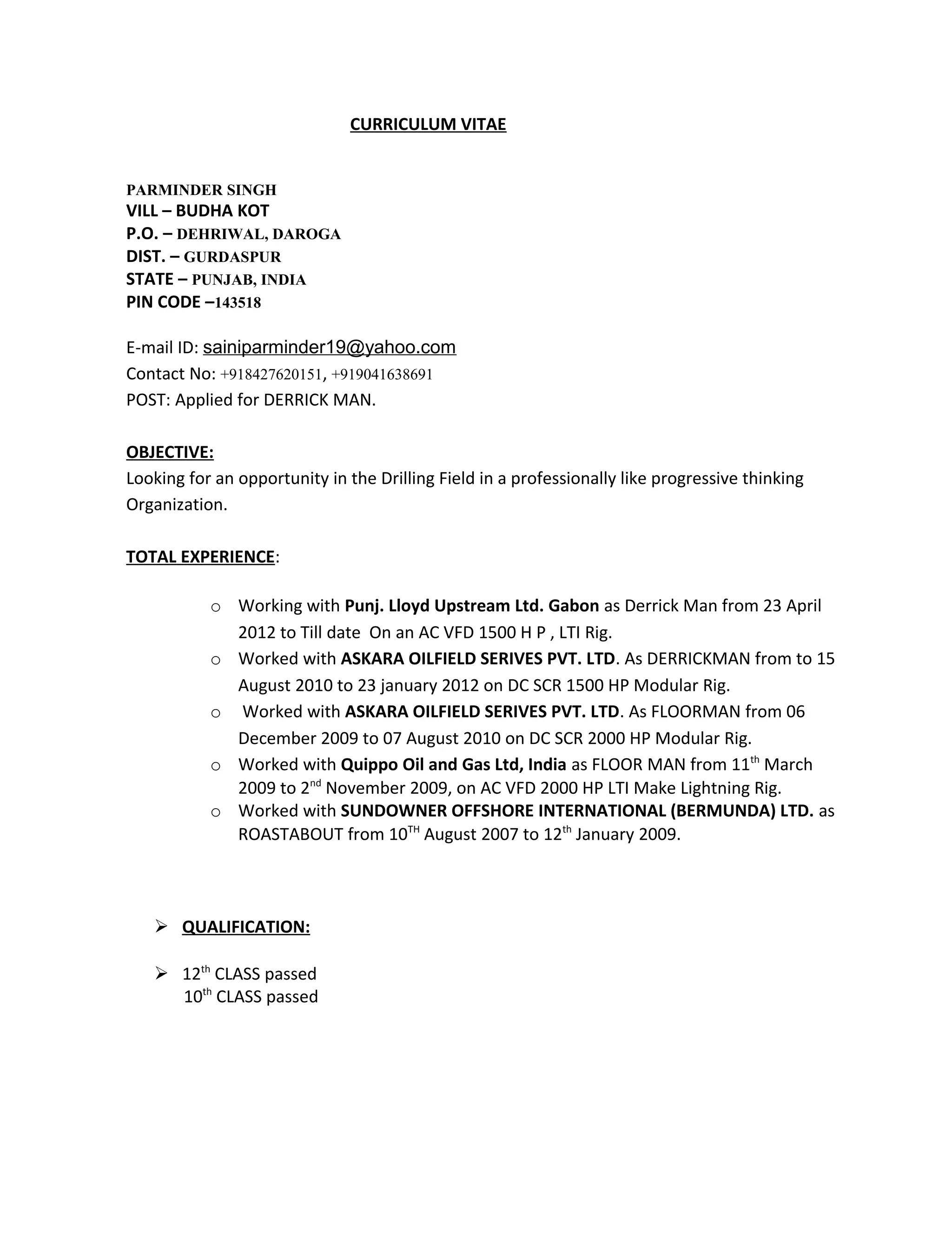 CV Parminder Saini (4) | DOC