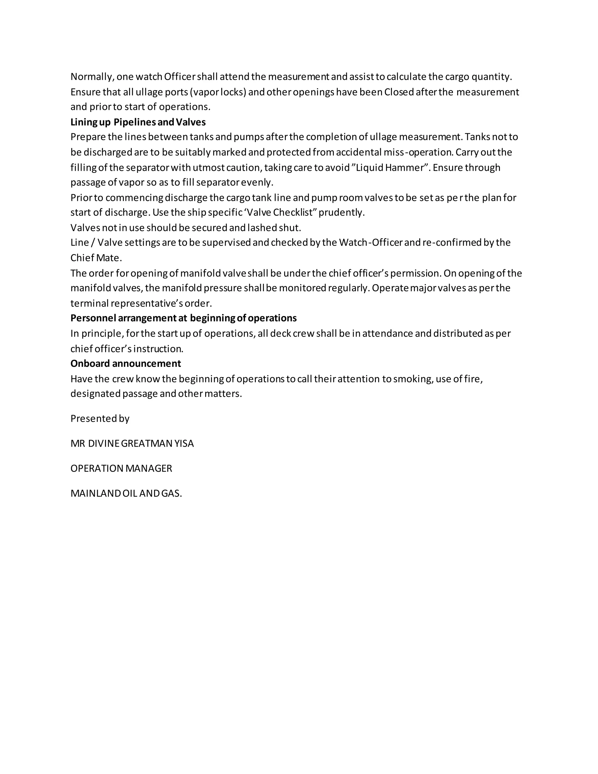 Preparation of the Cargo Plan | DOCX