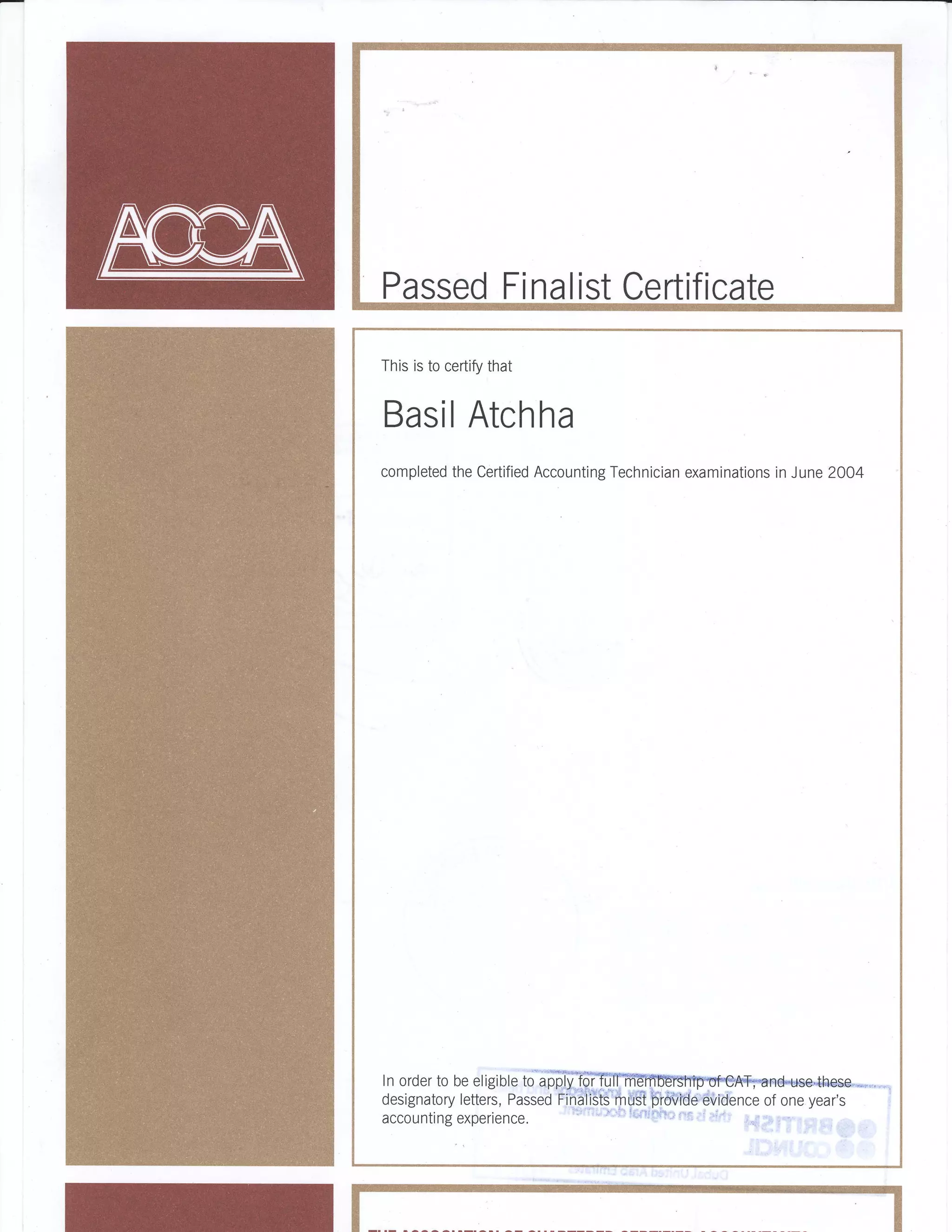 Passed Finalist Certificate | PDF