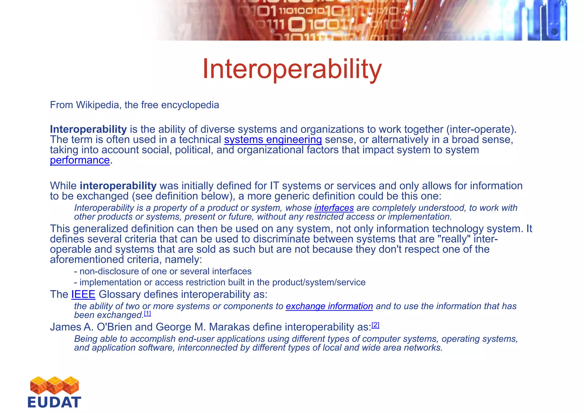 EUDAT data architecture and interoperability aspects – Daan Broeder | PDF | Databases | Computer ...
